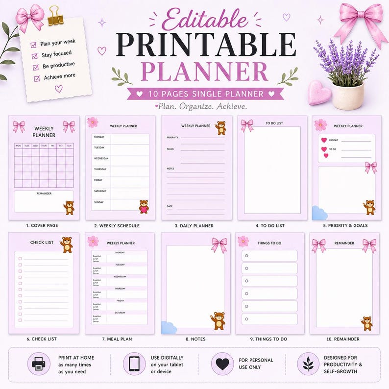 ADHD Weekly Planner, Digital Goodnotes Template, Canva Editable ...