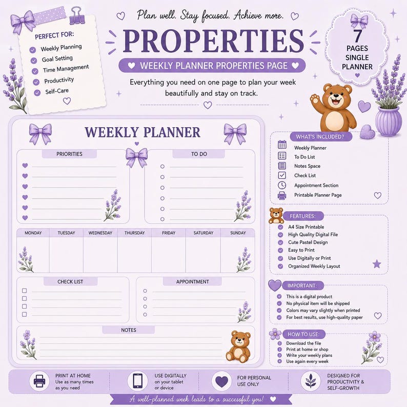 ADHD Weekly Planner, Digital Goodnotes Template, Canva Editable ...