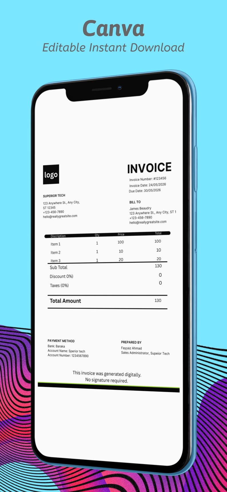 Canva Invoice Template | Editable Business Invoice, Minimal Design ...