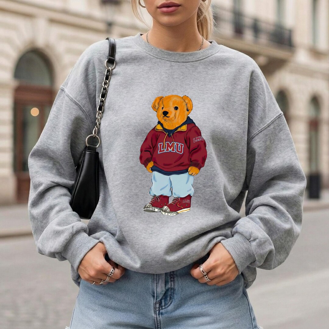 Personalized Teddy Bear College Graphic Crewneck Sweatshirt, LMU Bear ...