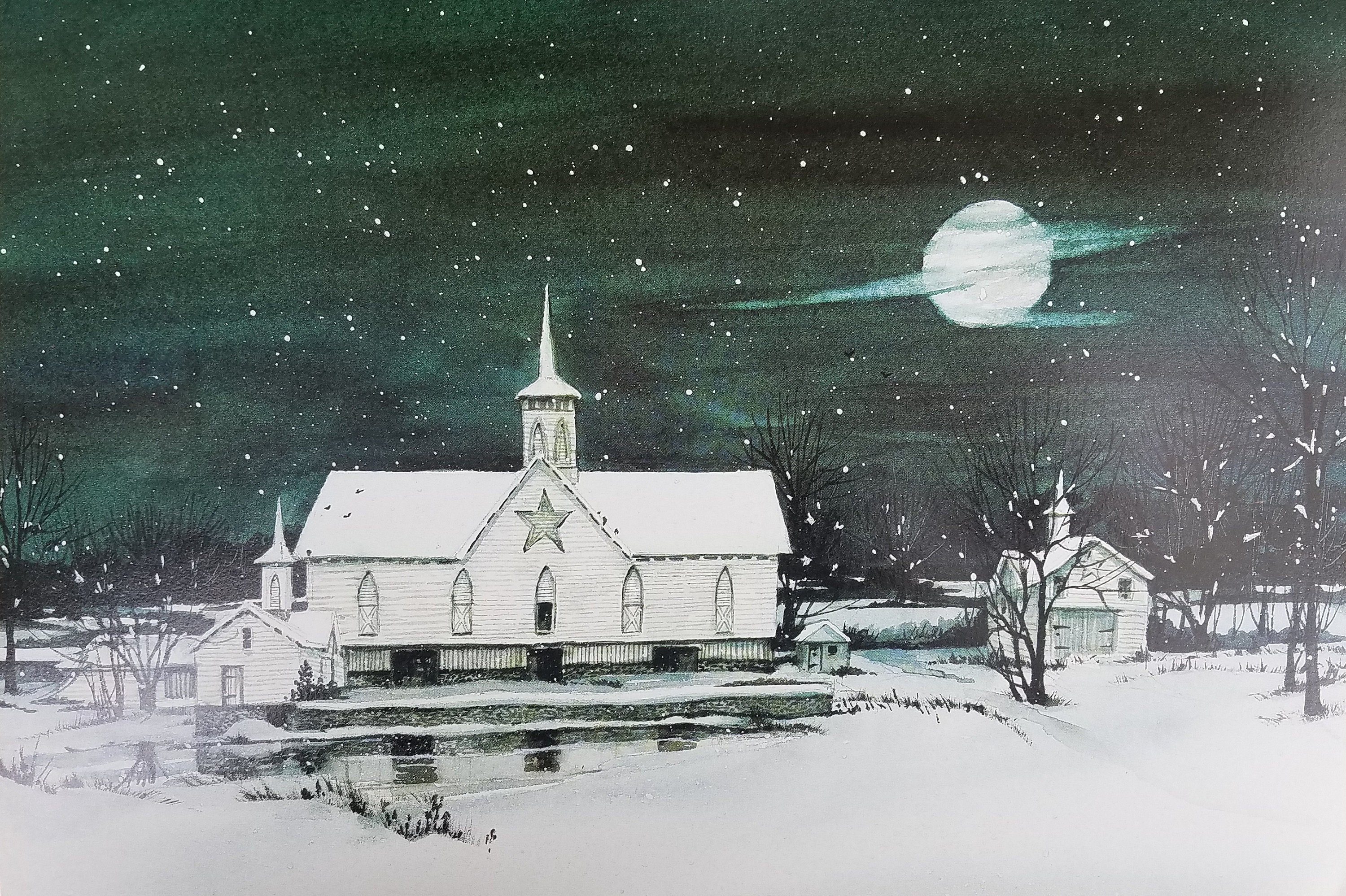 Star Barn From Original Watercolor by Linda Luke Winter Landscape Night ...