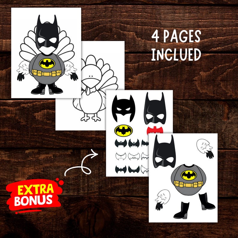 Manualidad imprimible de pavo disfrazado de Batman, proyecto infantil ...