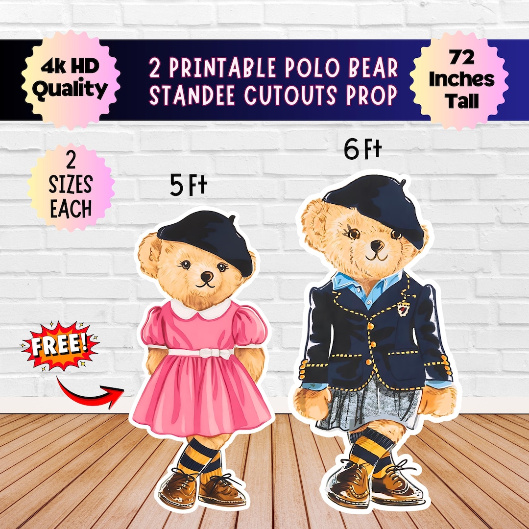 Printable Polo Bear Cutout Standee, Preppy Baby Shower Decor (digital ...