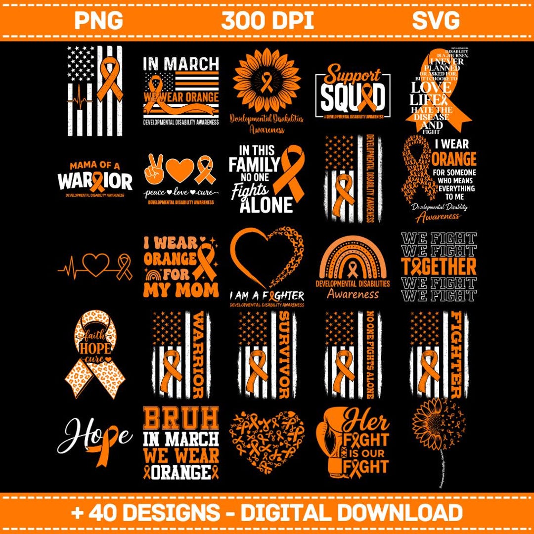 Developmental Disability Awareness PNG SVG Bundle, Orange Ribbon Png ...
