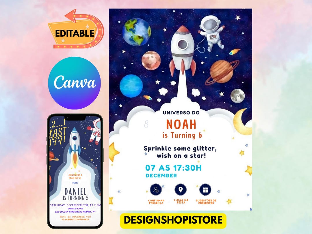 Editable Space Planets Lover Invitation Birthday Template, Universe ...