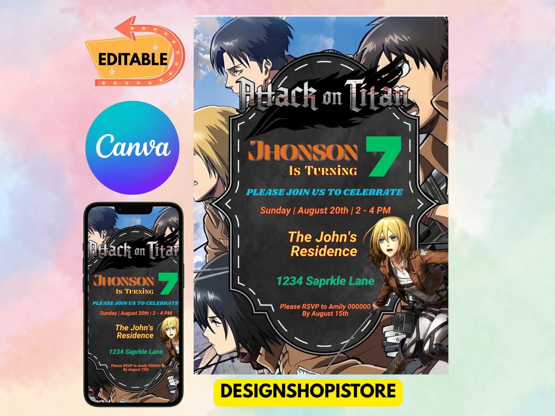 Editable Anime Heroes Birthday Invitation Template, Canva Invite Card ...