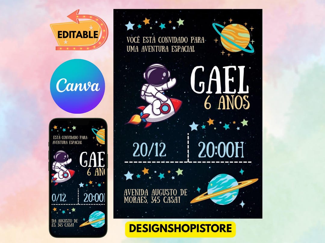 Editable Astronaut Invitation Birthday Template, Space Invite Canva ...