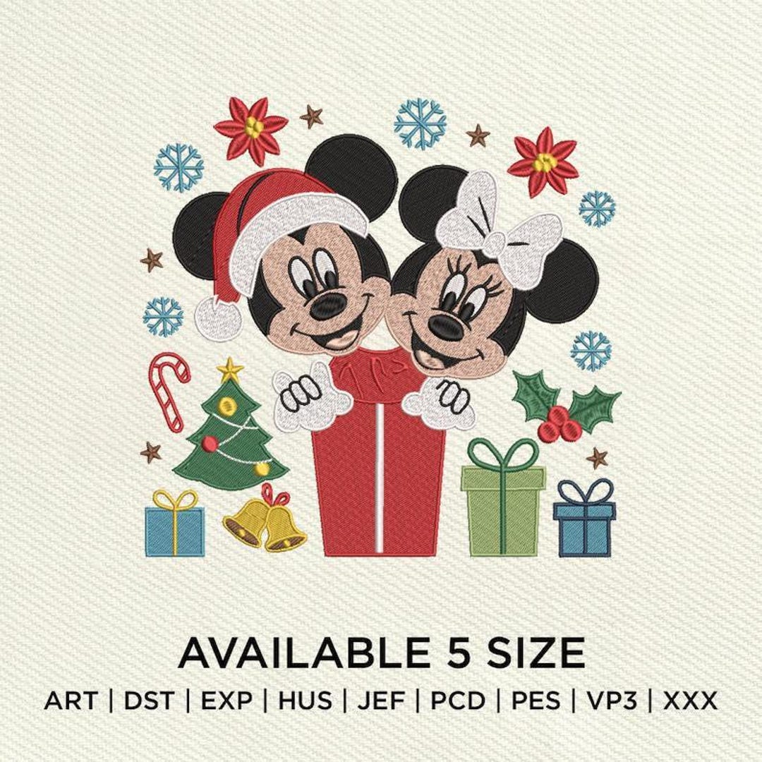 Cute Christmas Mice Embroidery Design, Holiday Mouse Couple in Gift Box ...