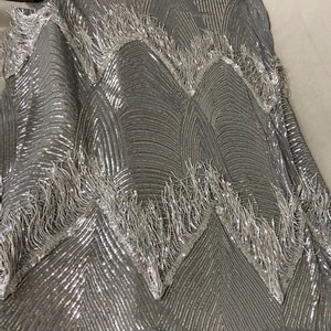 4-way Stretch Geometric 6" Dangle Sequin Mesh Dress Grown Fabric BY THE ...