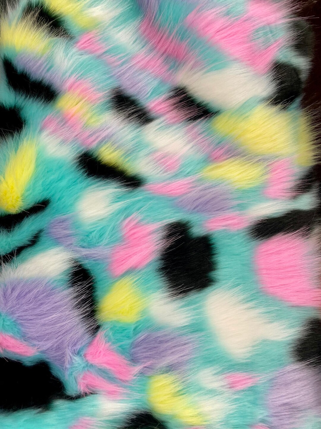 58" Wide Pastel Patch Colored Faux Fur, Shaggy Soft, Colorful ...