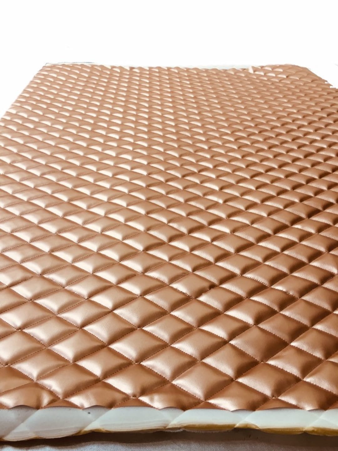 Rose Gold PVC Diamond Quilted Faux Leather Vinyl Foam Backed Fabric ...