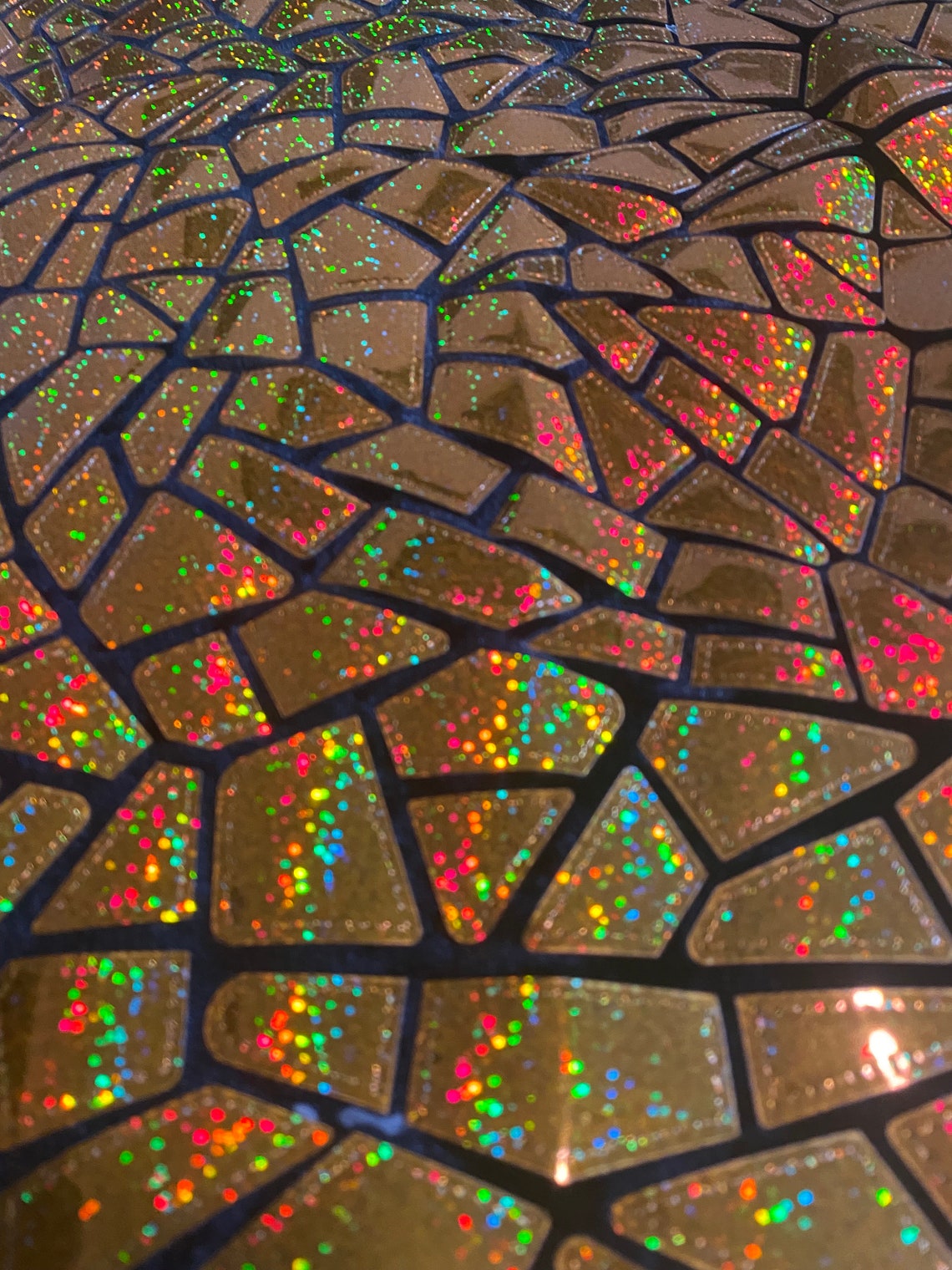 Gold Mystique Broken Glass Sequin Geometric on Black Stretch Velvet ...