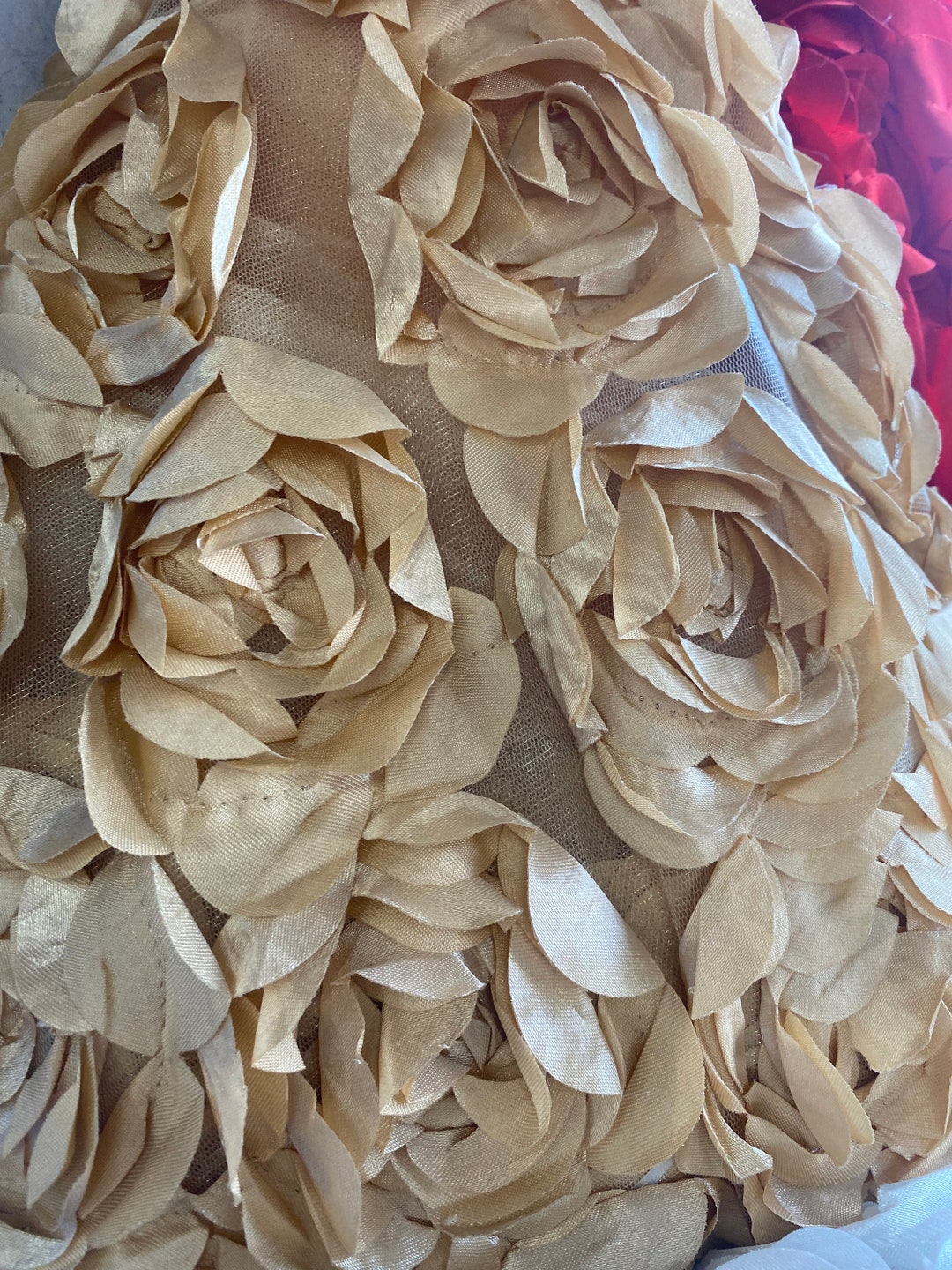 Camel Satin Bridal Petal Rosette on Mesh Fabric 52" Wide Sold by the ...