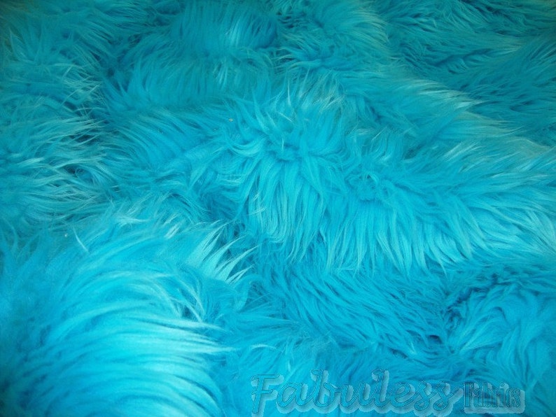 Turquoise Mongolian Shaggy Faux Fur Fabric per Yard | Etsy
