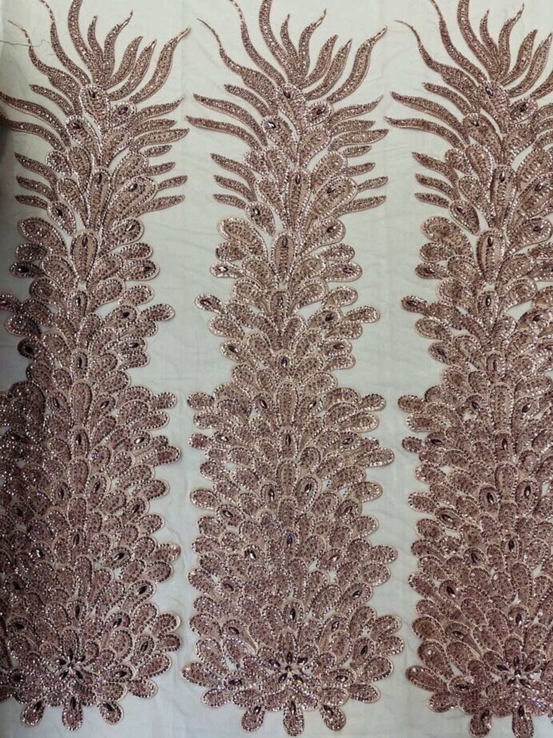 Rosegold Peacock Sequin Gem Beaded on Mesh, Sold by the PANEL - Etsy