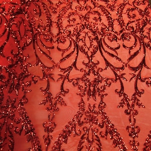 Victorian SWEETHEART Damask 4-way Stretch Mesh Lace RED Tiny Sequin ...