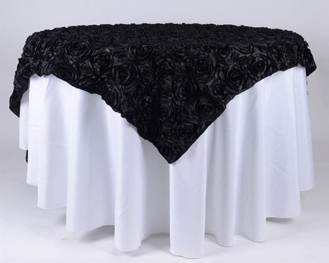 72 Inch X 72 Inch Square Rosette Satin Tablecloth Overlay for - Etsy