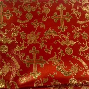 Red With Gold Brocade Cross Floral Fabric by the Yard 54” Wide - Etsy