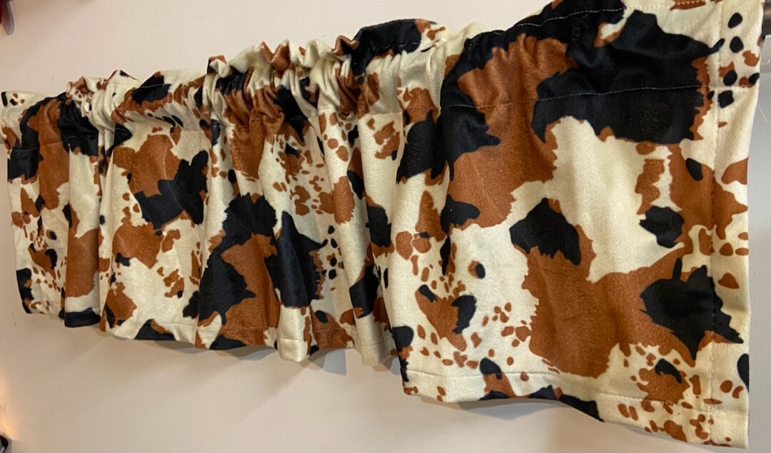 Brown Tan Cow Print Velboa Home Decor Dapery Panels Kitchen Window ...