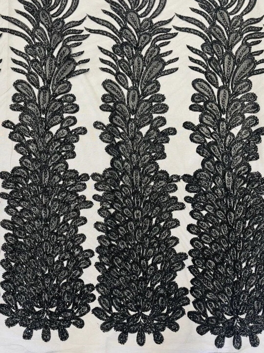 Black Peacock Sequin Gem Beaded on Mesh, Sold by the PANEL - Etsy