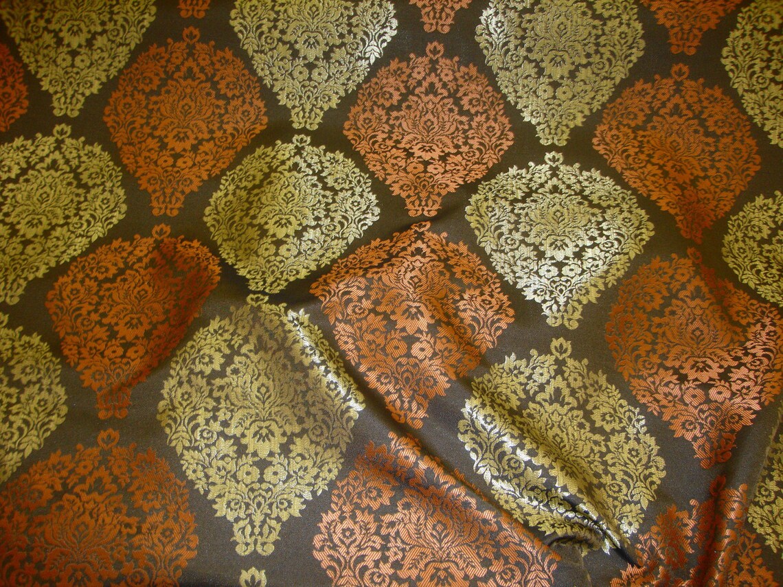 Rust and Gold Damask Jacquard Upholstery Drapery Fabric per | Etsy
