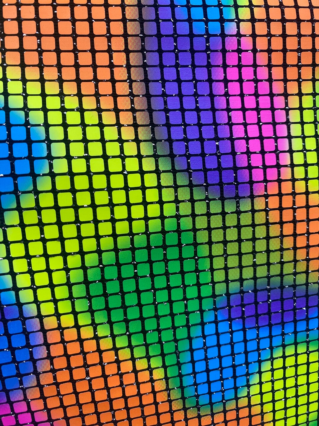 Multi Color Square Tiles Spandex Black Mesh Fabric by the Yard 60 ...