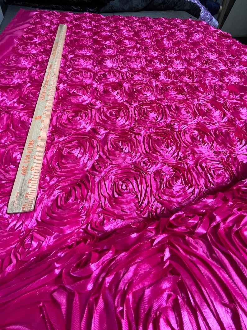 Hot Pink Satin Rosette 3D Flower Drapery Fabric BY THE YARD - Etsy