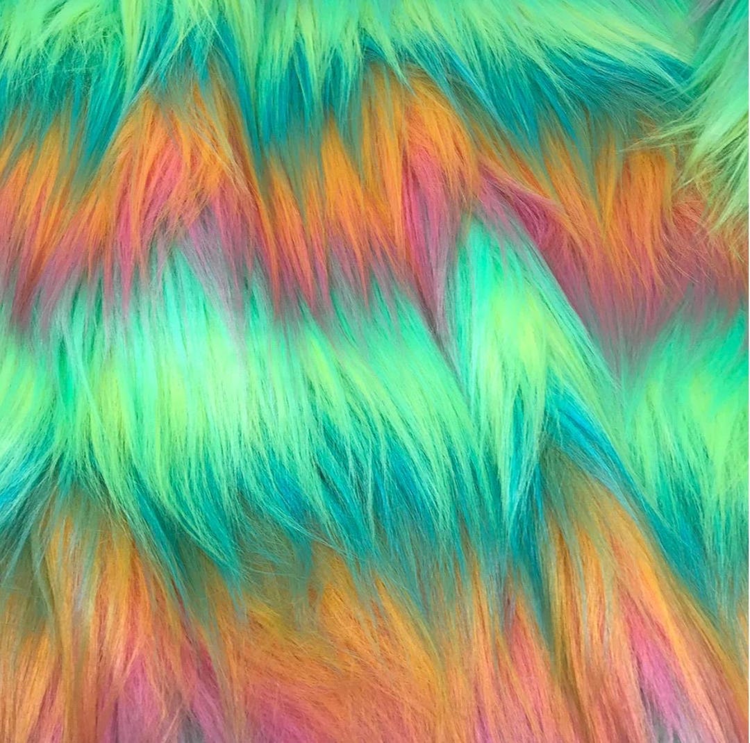 Pastel Rainbow Colored Faux Fur, Shaggy Soft, Colorful 60" Inch Wide ...