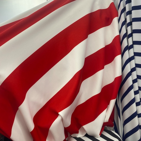 Stretch Red and White Stripe Fabric - Etsy