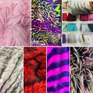 Pastel Rainbow Colored Faux Fur, Shaggy Soft, Colorful 60" Inch Wide ...