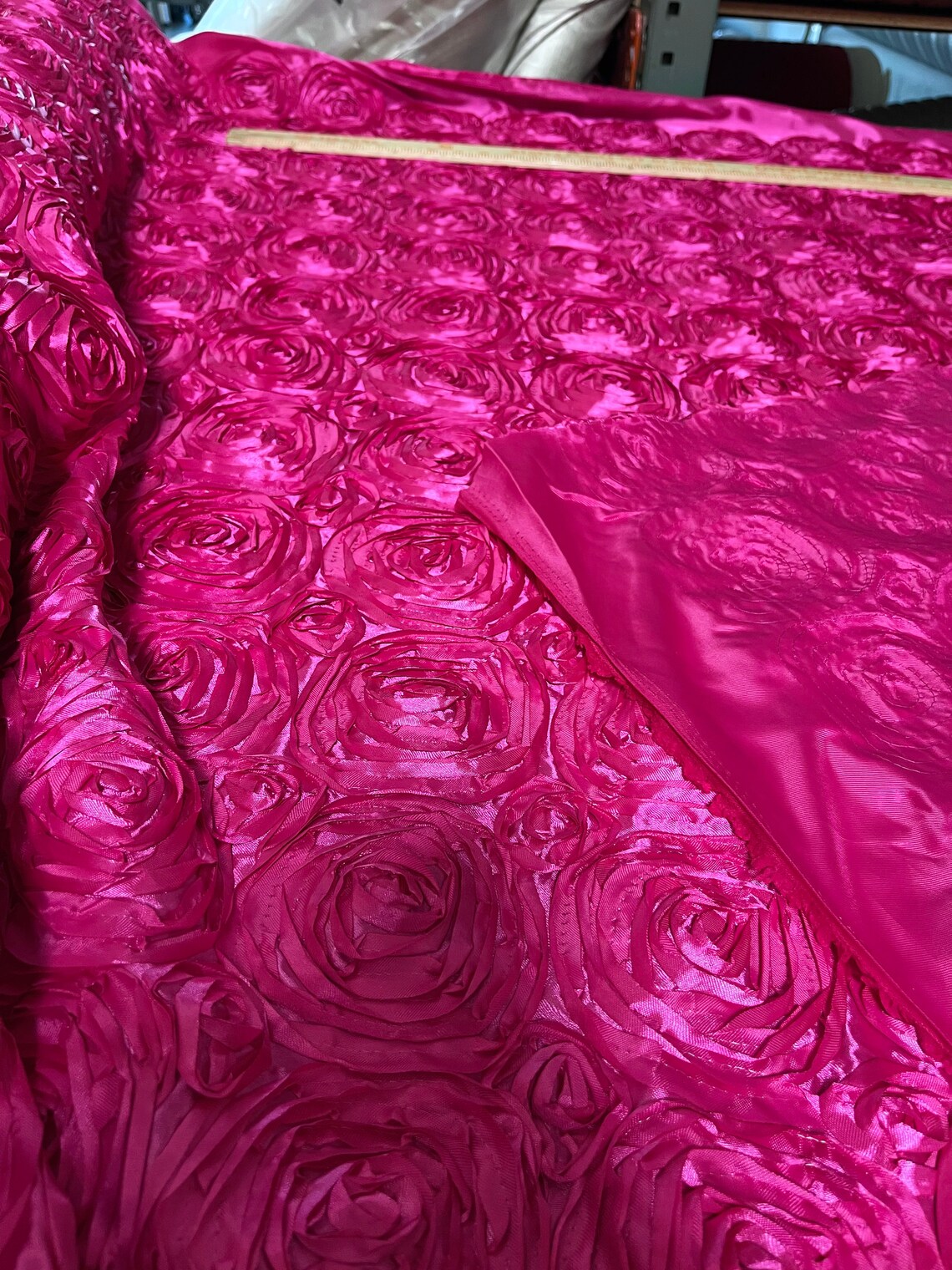 Hot Pink Satin Rosette 3D Flower Drapery Fabric BY THE YARD | Etsy