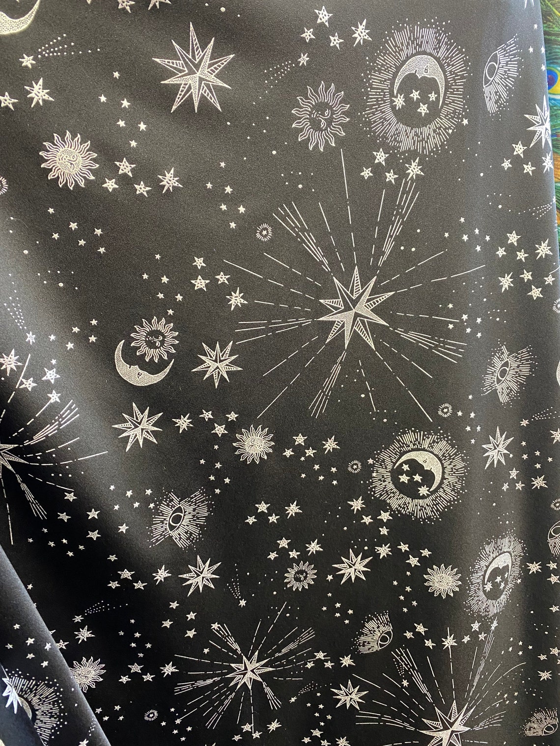 Silver Stars and Moon on Black Stretch Spandex Fabric Sold by - Etsy