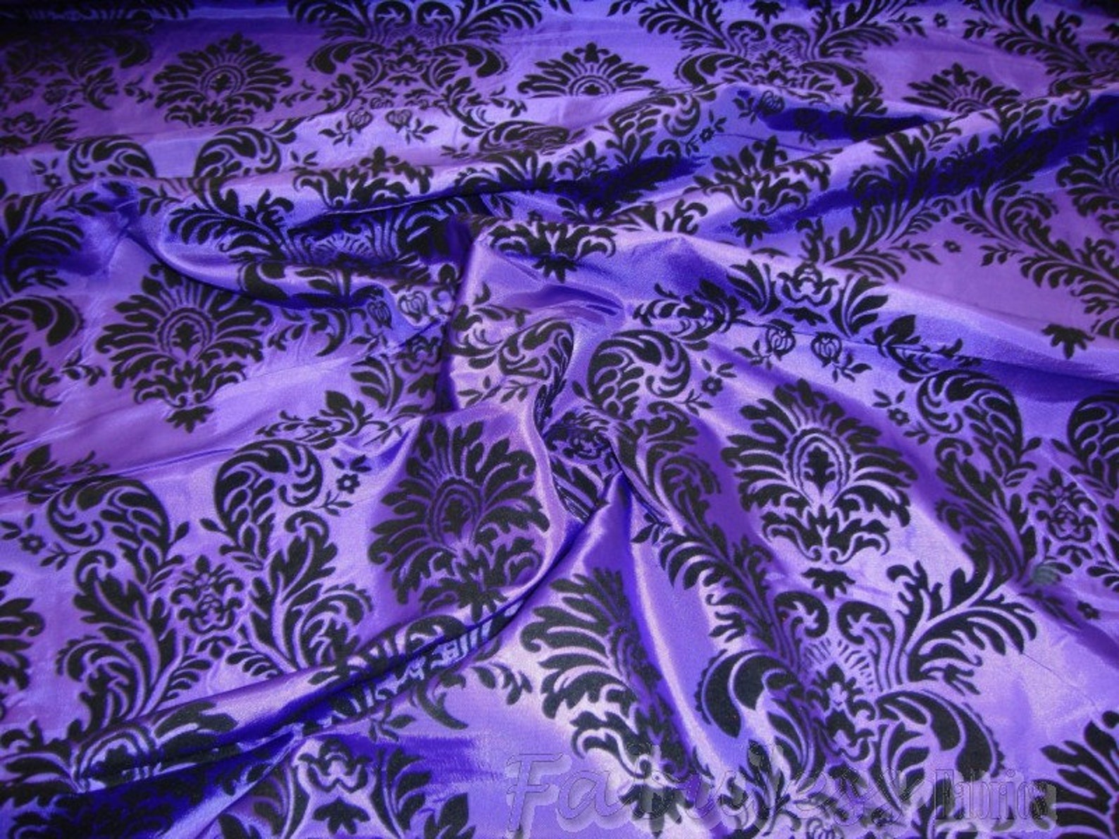 Purple Taffeta Black Flocking Damask Fabric per Yard - Etsy