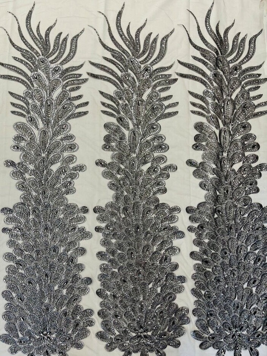 Gray Peacock Sequin Gem Beaded on Mesh, Sold by the PANEL - Etsy