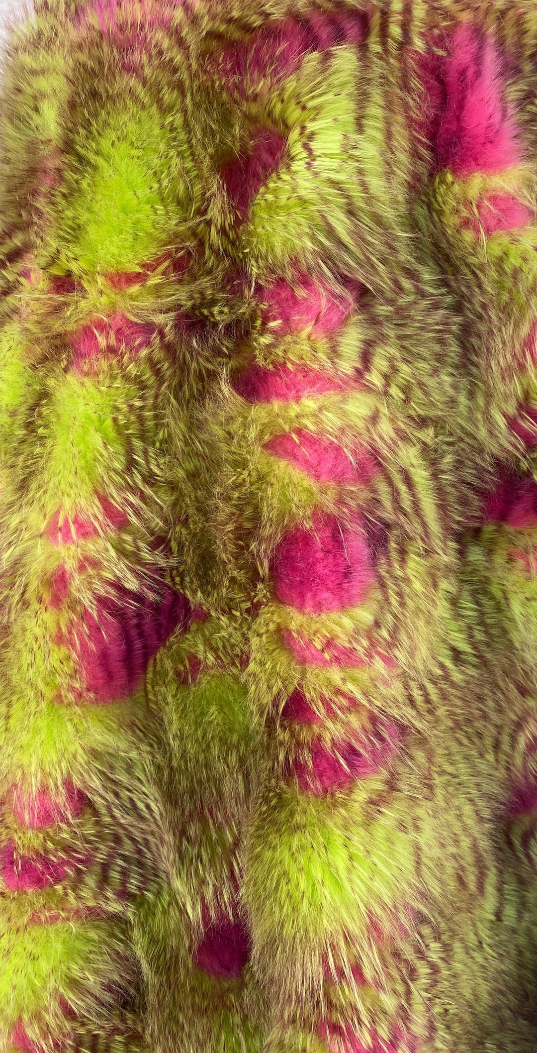 Fuchsia Yellow Fancy Feather Long Hair Faux Fur Upholstery Fabric by ...