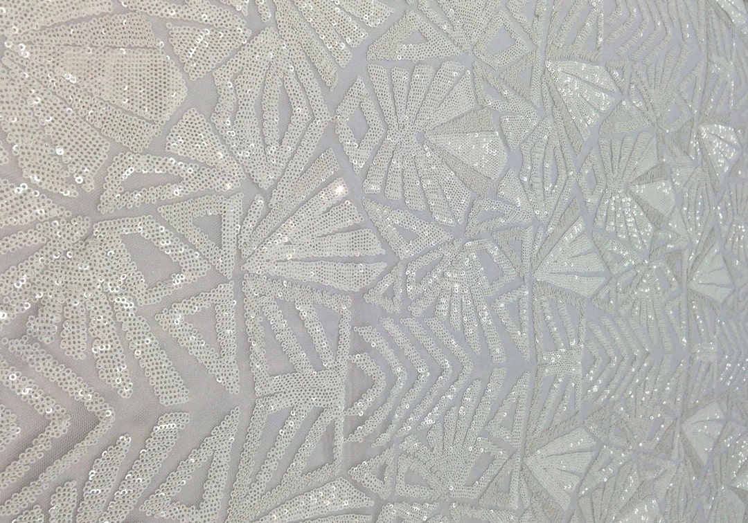 Sequin Fabric White 4 Way Stretch Snowflake Geometric Shinny Sequin ...
