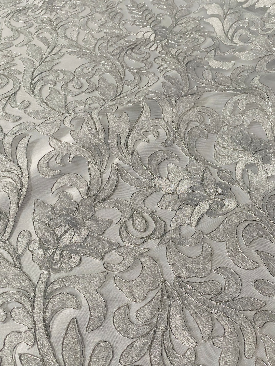 Silver Scalloped Beautiful Lace 53” Wide Great for Dresses, Tablecloth ...