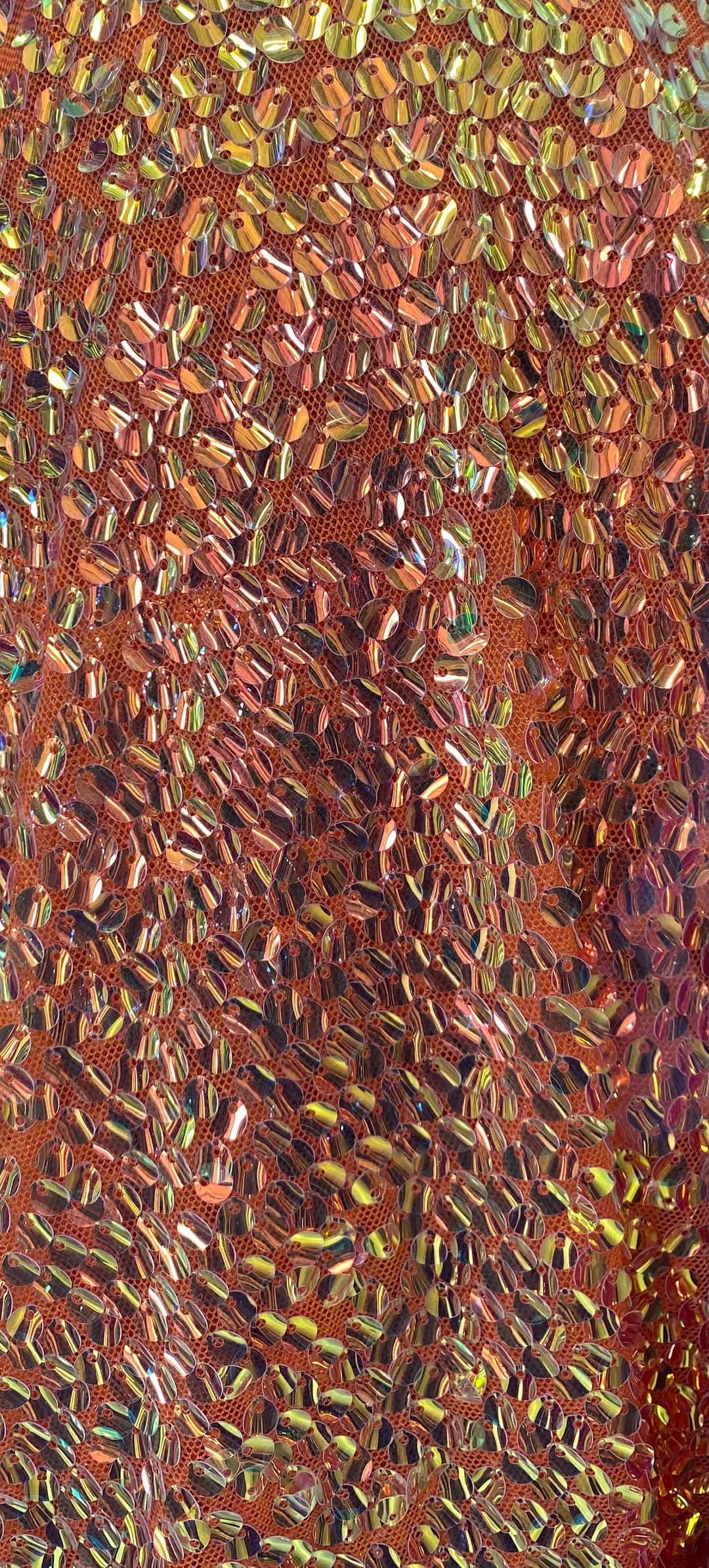 Orange Iridescent Shiny Sequins on a 2 Way Stretch Velvet , Sold by the ...