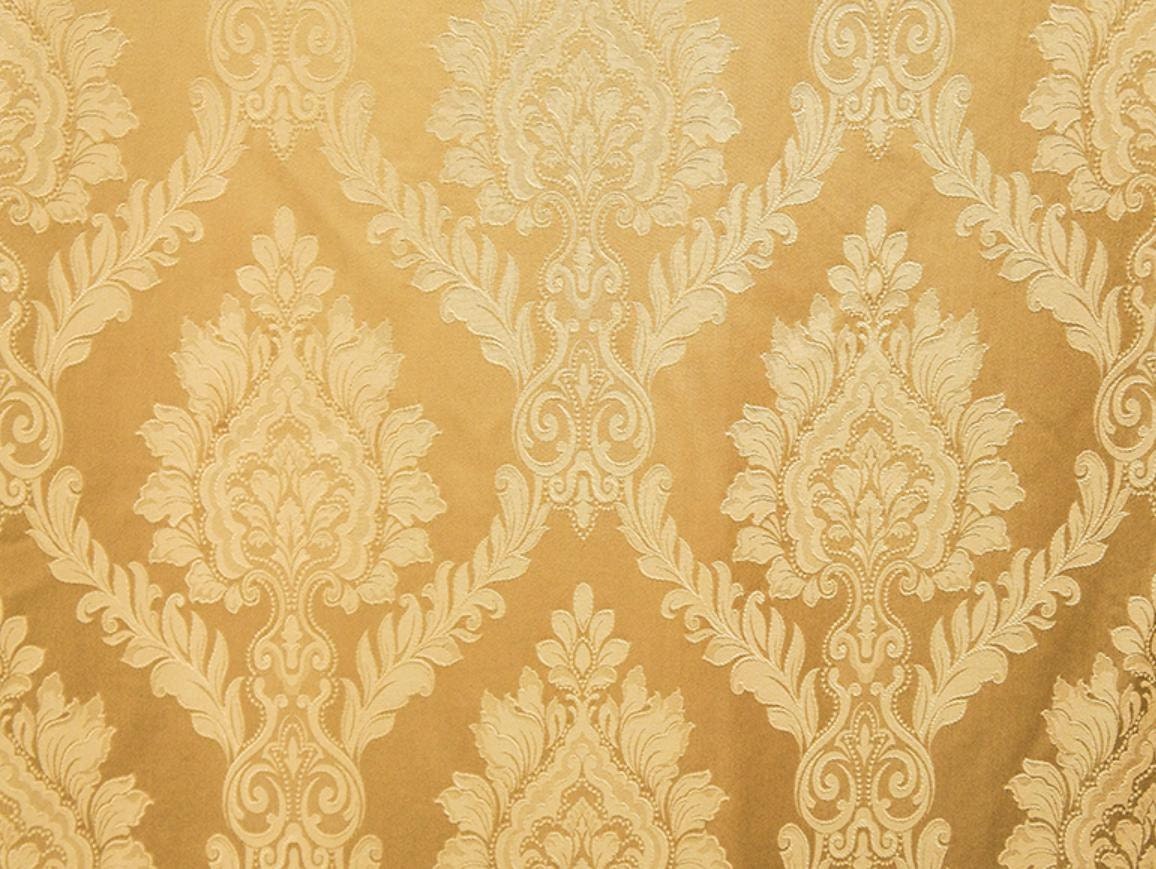 Castleford 101 Gold Damask Jacquard drapery fabric by the yard