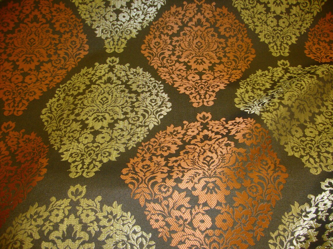 Rust and Gold Damask Jacquard Upholstery Drapery Fabric per | Etsy