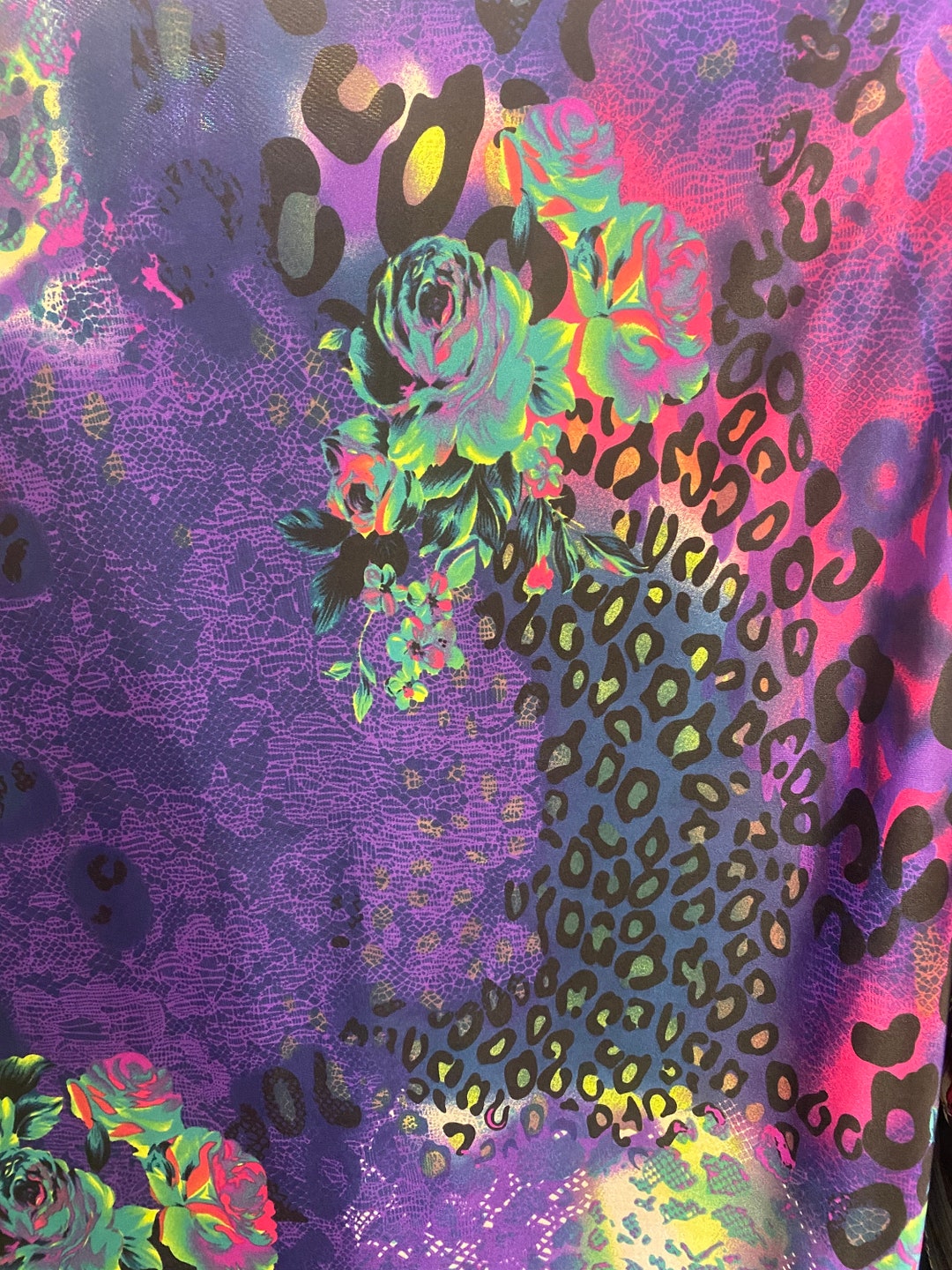 Purple Floral Leopard Spandex Dance Swimsuits 4 Way Stretch 58" Wide ...