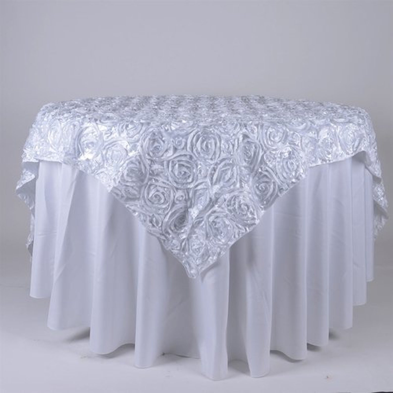 72 Inch X 72 Inch Square Rosette Satin Tablecloth Overlay for - Etsy