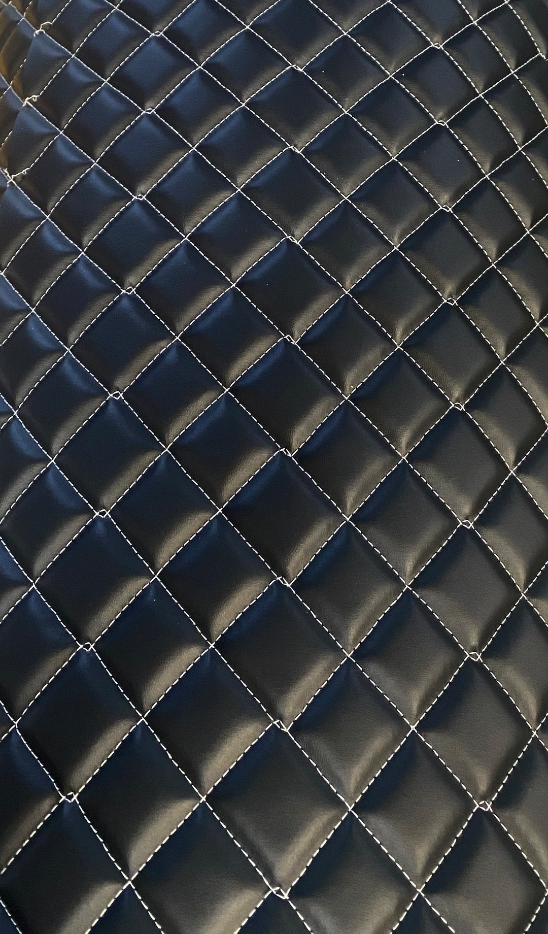 2x2 Diamond Vinyl Leather Faux Smooth PVC Black White Stitch Quilted ...