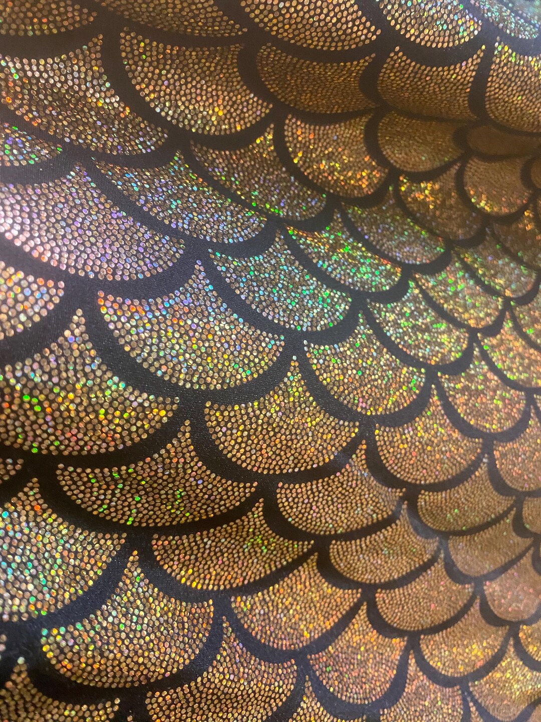 4-way Stretch Gold Mystique Mermaid Spandex Metallic Foil Scales Fabric ...