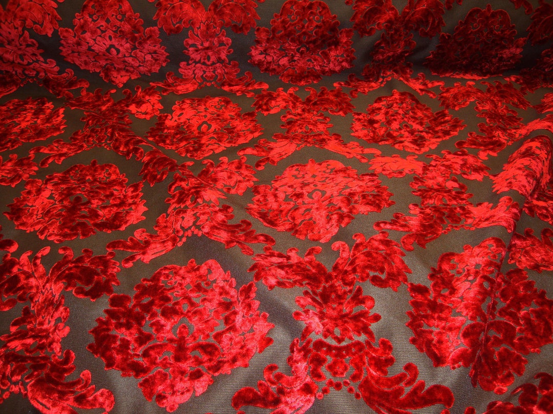 Moroccon Red and Brown Damask Pattern Upholstery and Drapery Burnout ...
