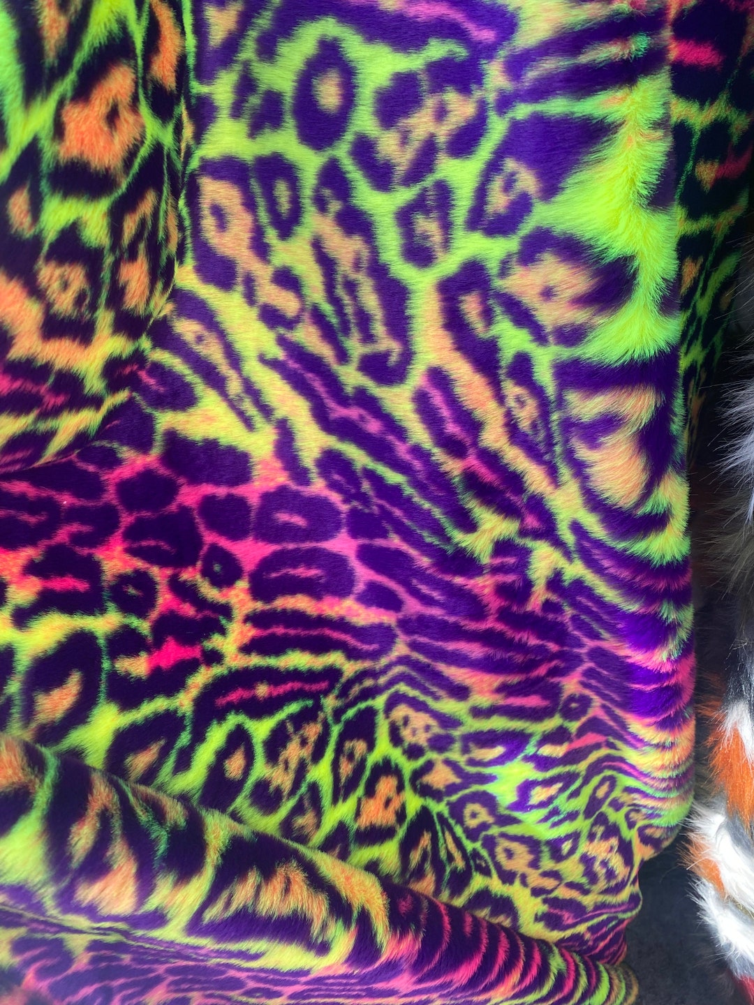 Multi Colored Leopard Spotted Shaggy Short Pile Faux Fur Fabric by the ...