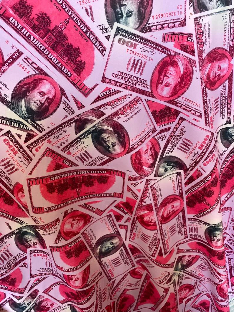 Pink Money Dollar Pattern 4 Way Stretch Spandex Fabric, One Hundred ...