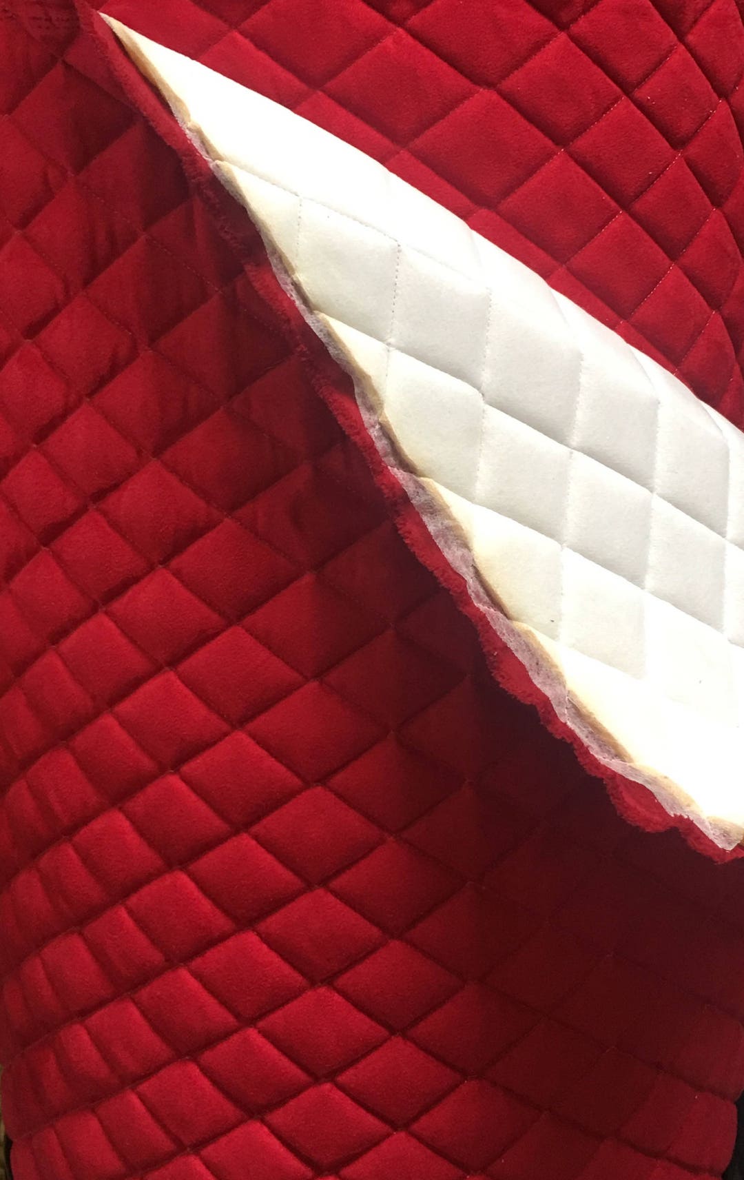 Red Suede Quilted Auto Upholstery Fabric | Diamond Stitch Foam Backed ...