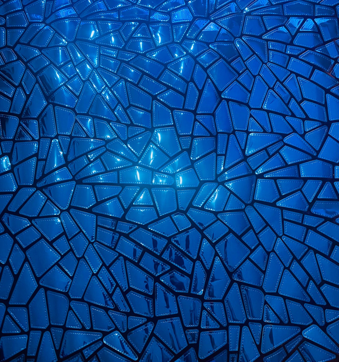 Royal Blue Shiny Broken Glass Sequin Geometric on Black Stretch Velvet ...