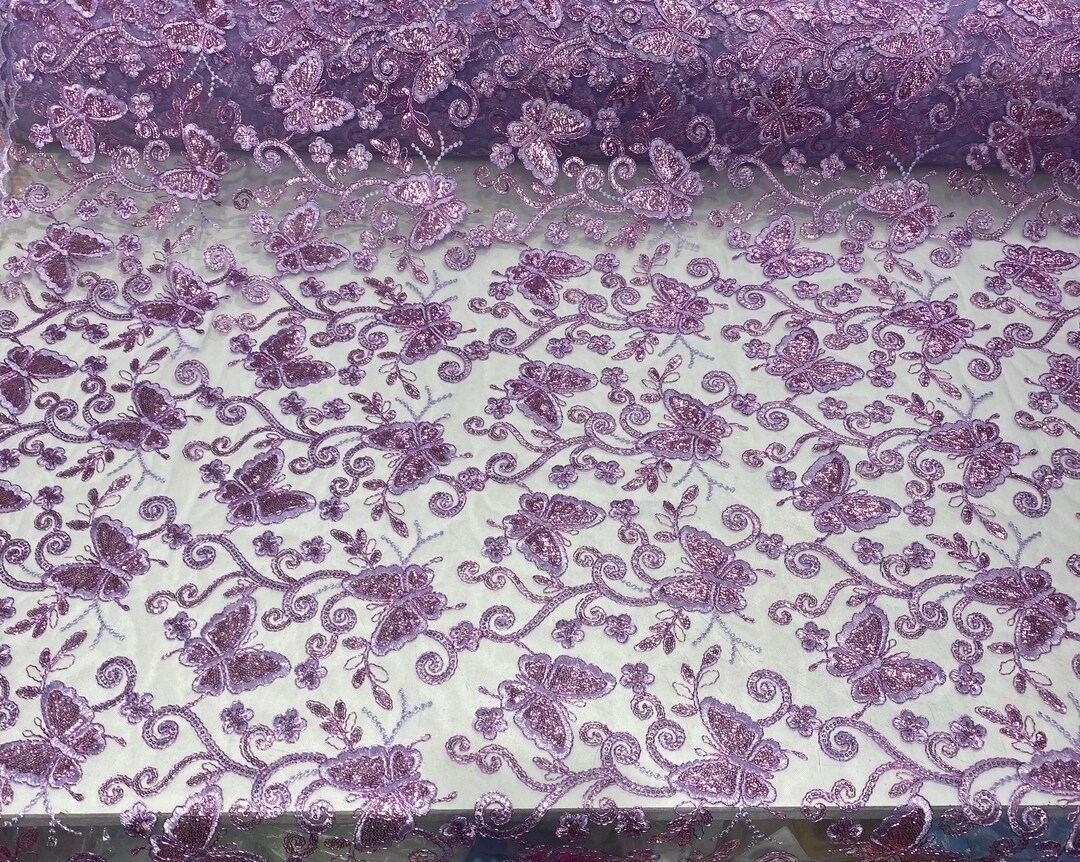 Lavender Butterfly Sequin Lace Fabric – 3D Embroidered Floral Mesh ...